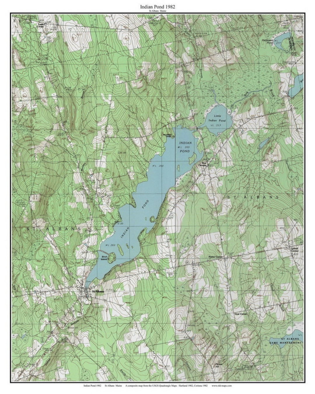 Indian Pond 1982 Topographic Map USGS 7x7 Custom Composite Reprint ...