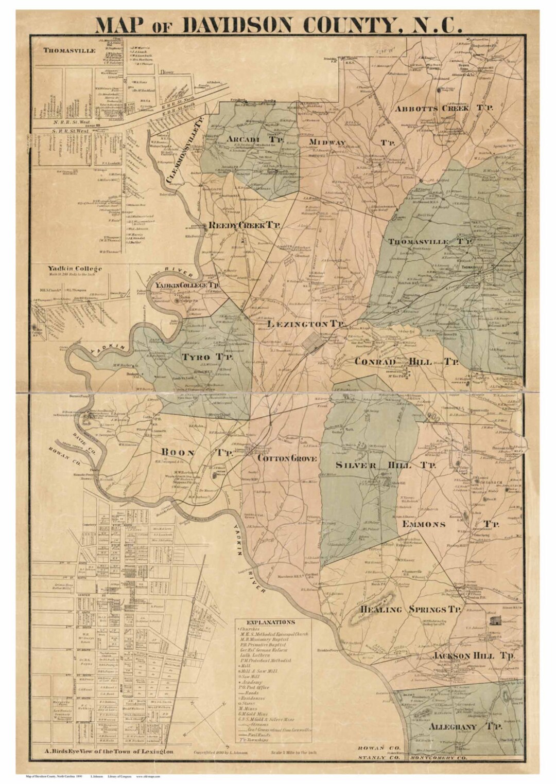 Davidson County North Carolina 1890 - Old Wall Map With Homeowner Names ...