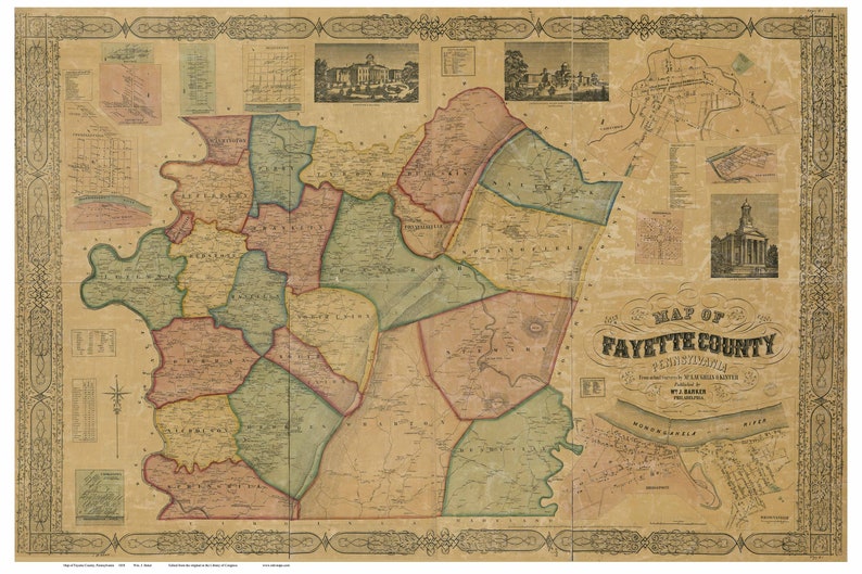 Fayette County Pennsylvania 1858 Old Wall Map With Homeowner - Etsy
