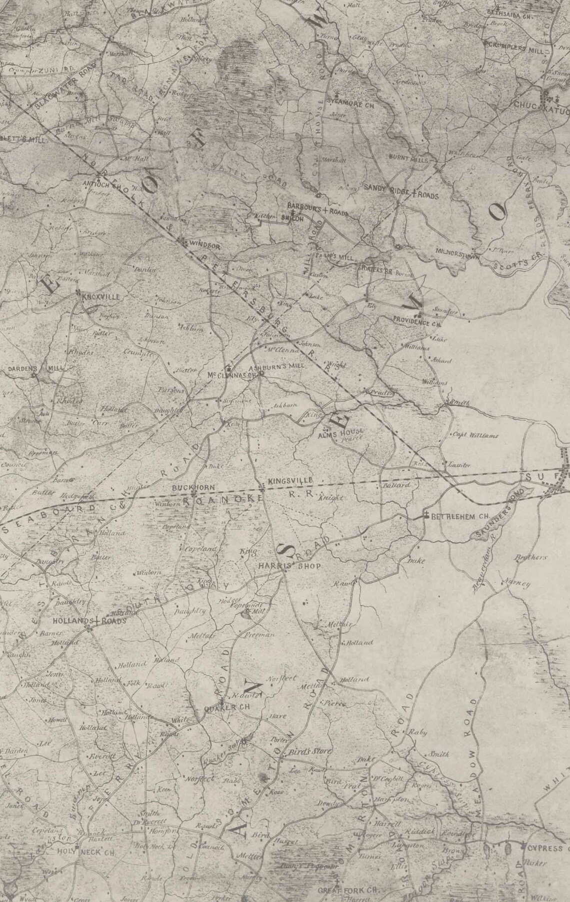 Isle of Wight & (part Of) Nansemond Counties Virginia 1864 - Old Wall ...