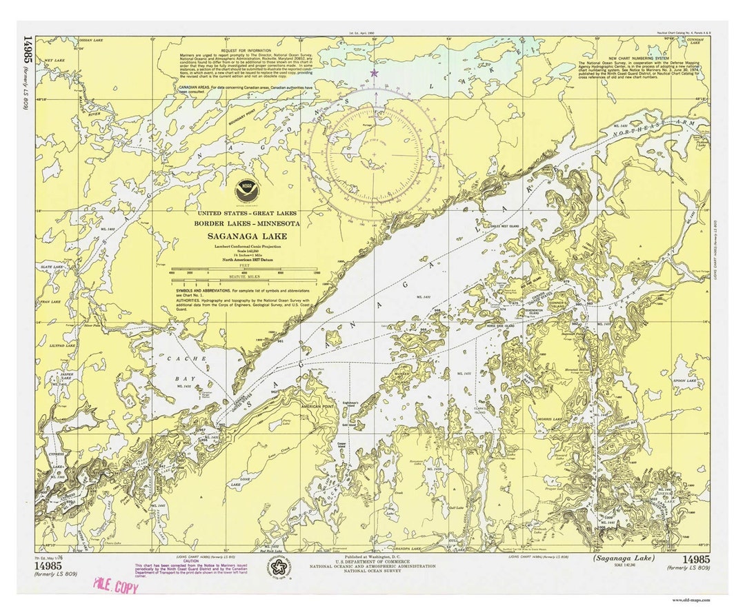 Saganaga Lake, MN 1976 - Nautical Map Reprint - Great Lakes Harbors ...