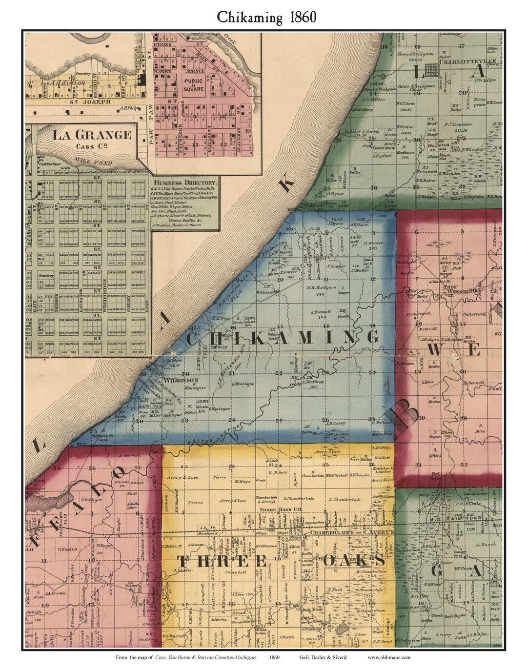 Chikaming 1860 Old Town Map With Homeowner Names - Wilkinson - Michigan ... Chikaming 1860 Old Town Map With Homeowner Names - Wilkinson - Michigan ...
