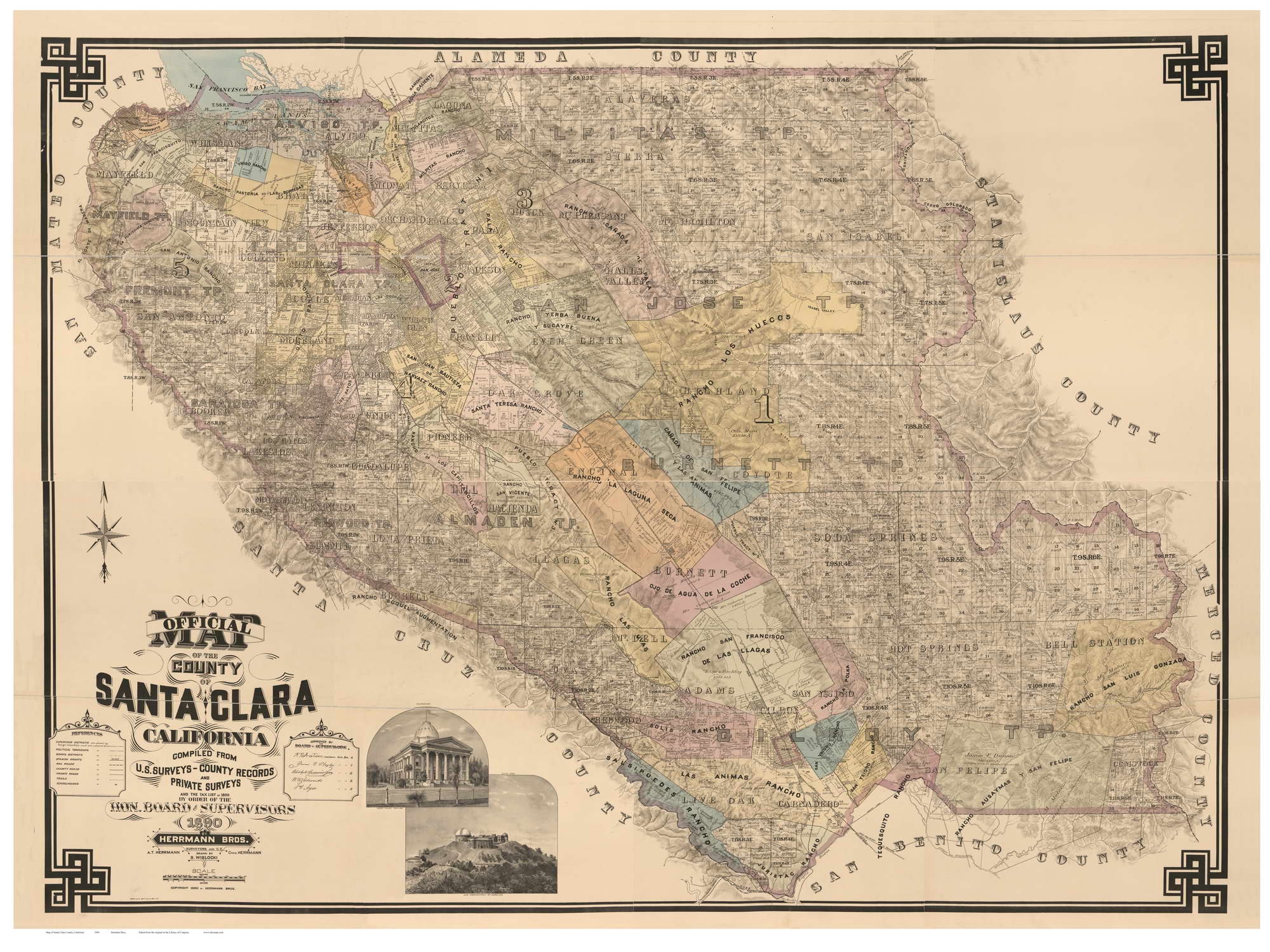 Santa Clara County California 1890 Old Wall Map Reprint with | Etsy