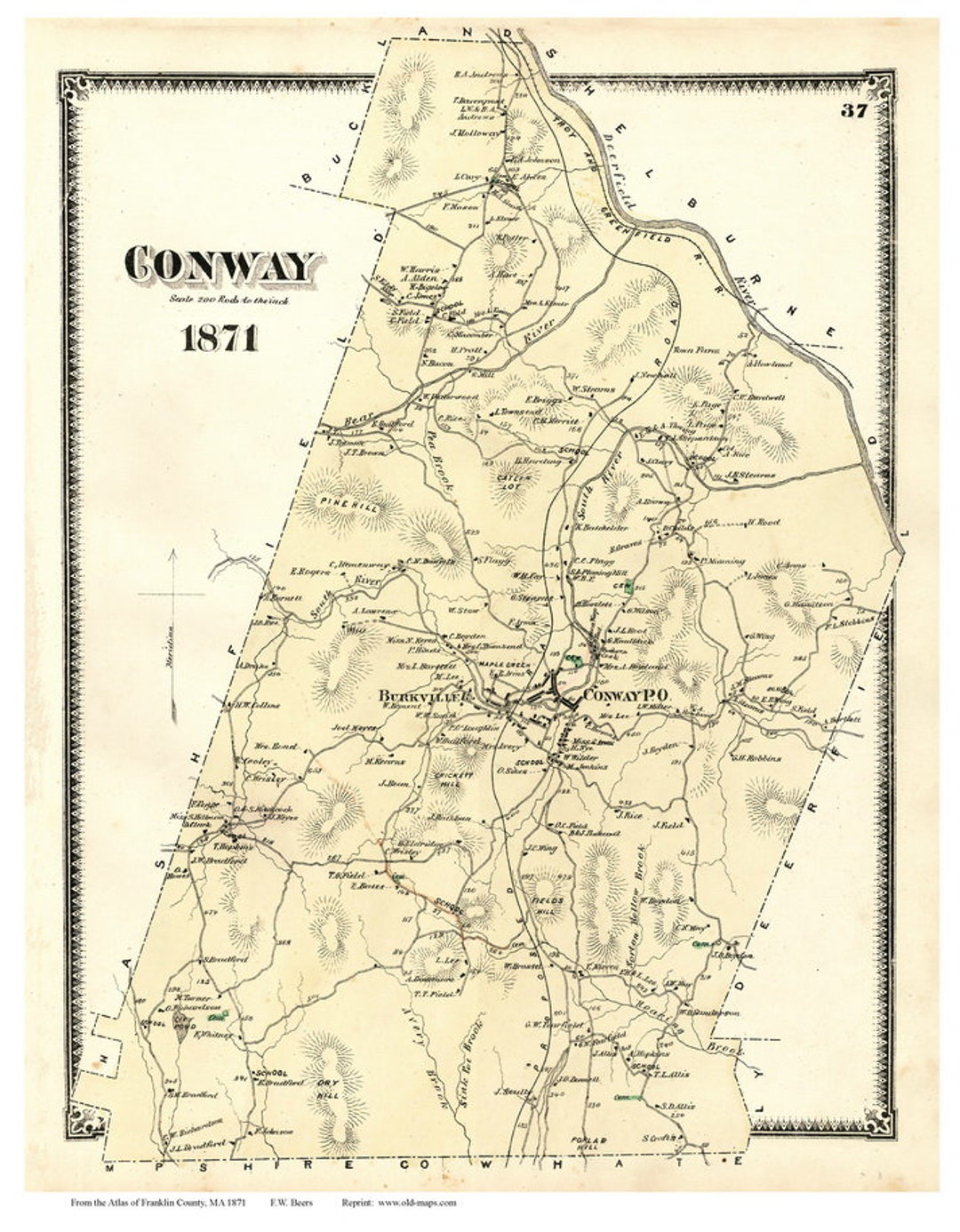 Conway 1871 Old Town Map Reprint Franklin County - Etsy
