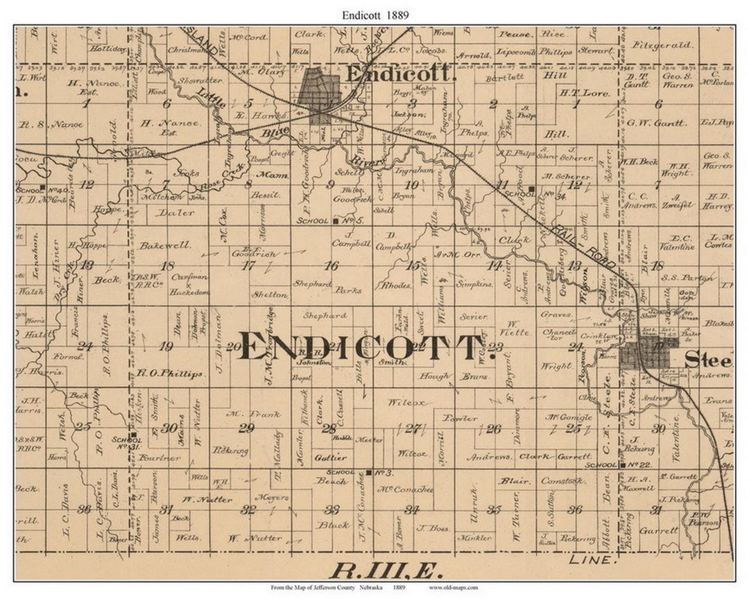 Endicott 1889 Old Town Map With Homeowner Names - Nebraska - Reprint ...