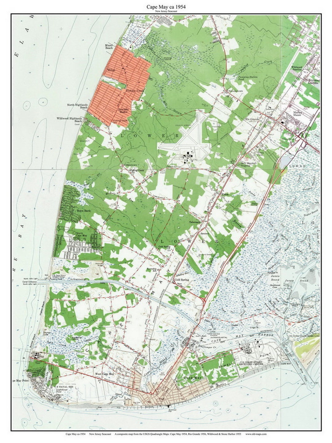 Cape May 1954 Old Topographic Map USGS Custom Composite Reprint New ...