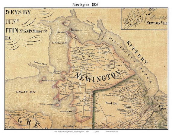 Newington 1857 Old Town Map with Homeowner Names New Hampshire | Etsy