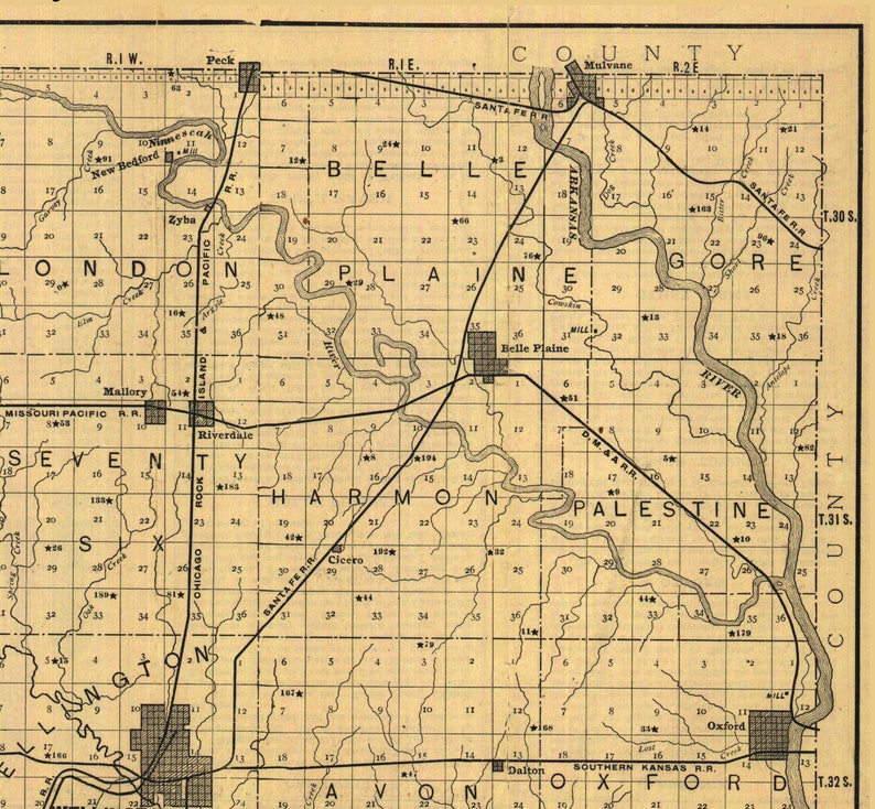 Summer County Kansas 1892 Old Wall Map Reprint Landowner - Etsy