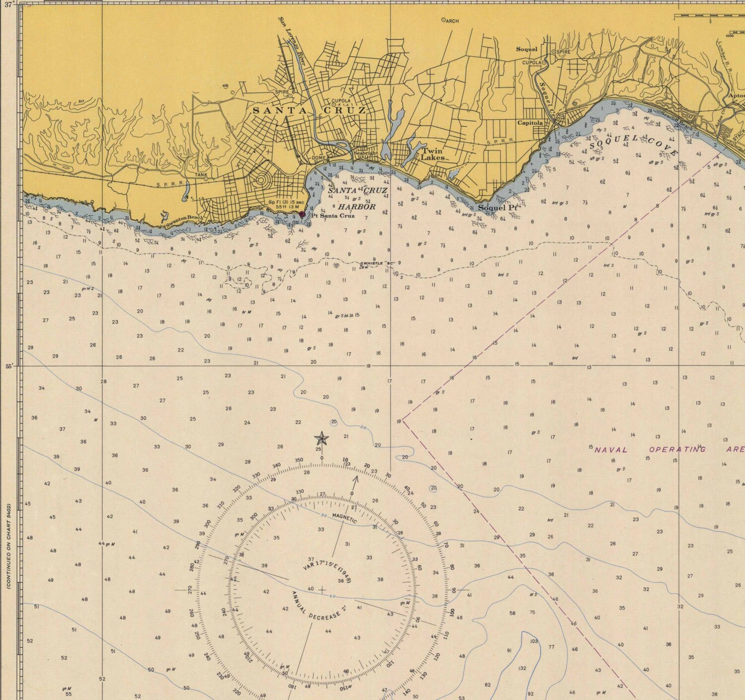 Monterey Bay 1948 Nautical Map - PC Harbors 5403 Reprint California - Etsy