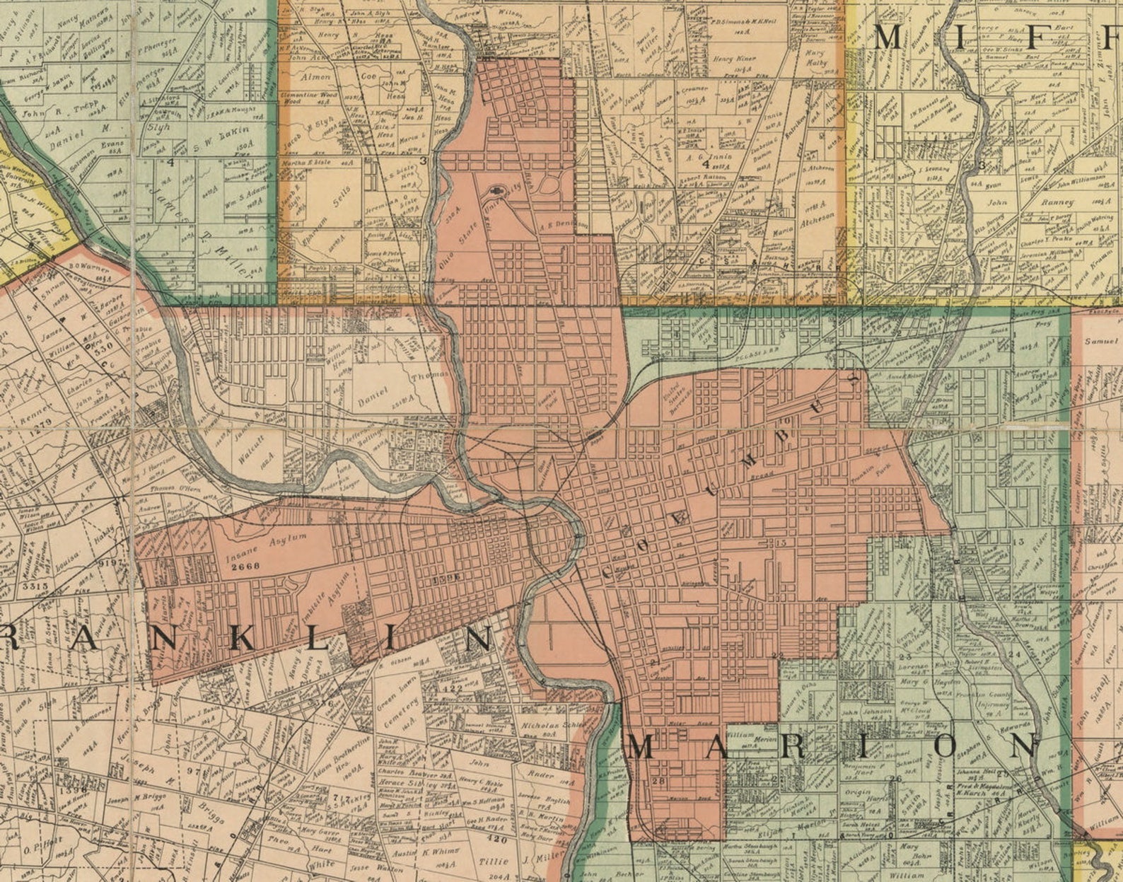 Franklin County Ohio 1895 Old Wall Map Reprint With - Etsy