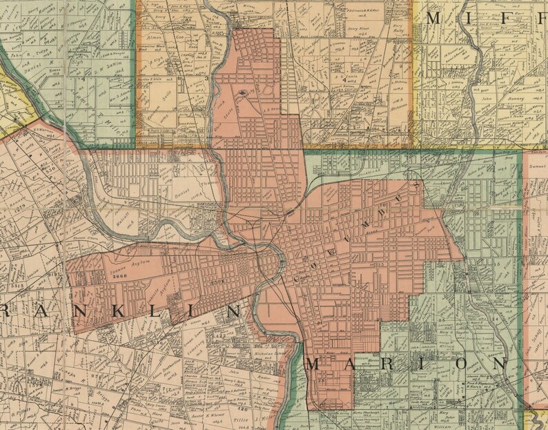 Franklin County Ohio 1895 Old Wall Map Reprint With - Etsy