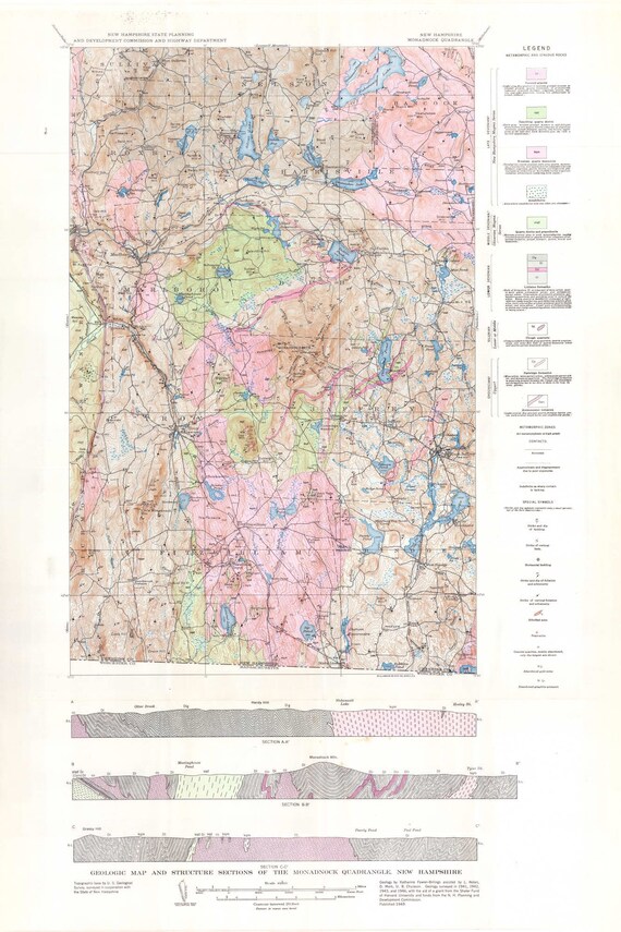 Mt. Monadnock Geologic Map 1949 Old Map Reprint Map & Legend - Etsy