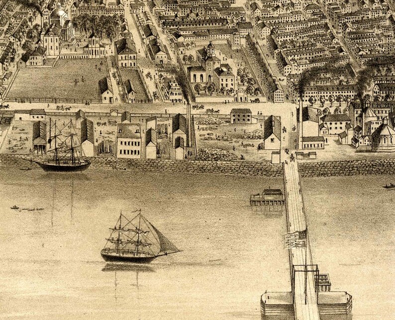 Boston - 1870 - Copy 1 - Birds Eye View by F. Fuchs - Reprint - Etsy
