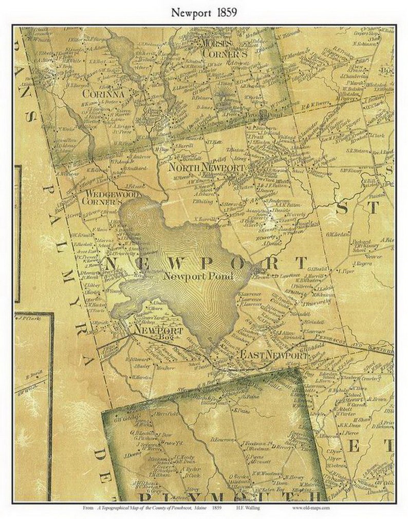 Newport 1859 Old Town Map With Homeowner Names Maine Newport - Etsy