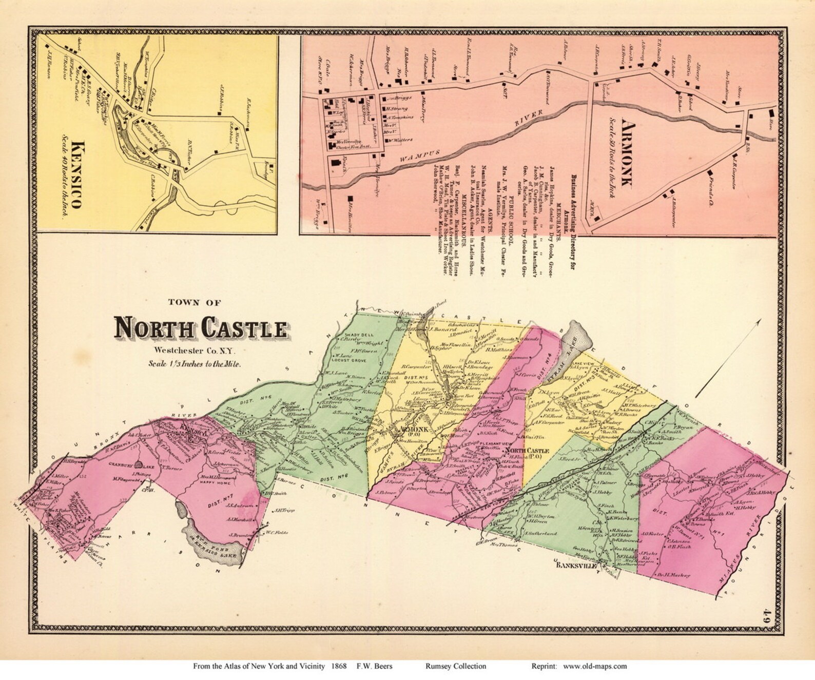 North Castle 1868 Old Town Map Reprint Kensico Armonk - Etsy