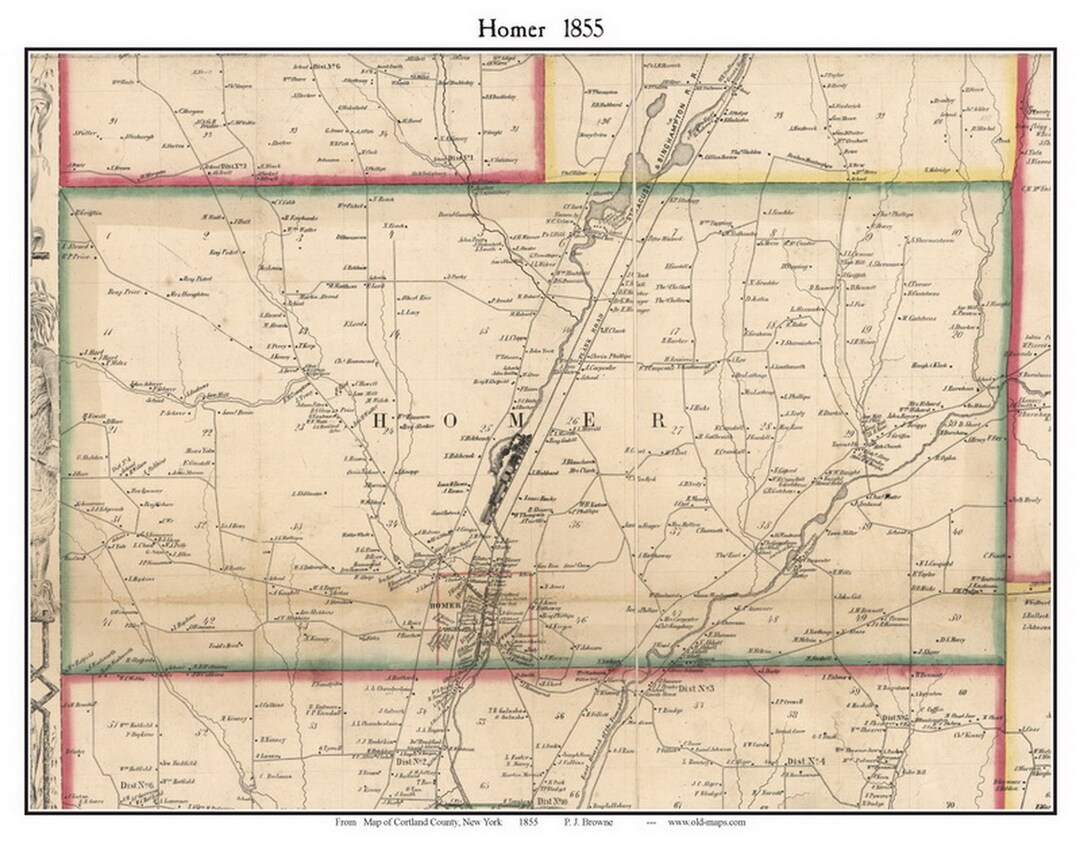 Homer 1855 Old Town Map With Homeowner Names New York - Reprint ...