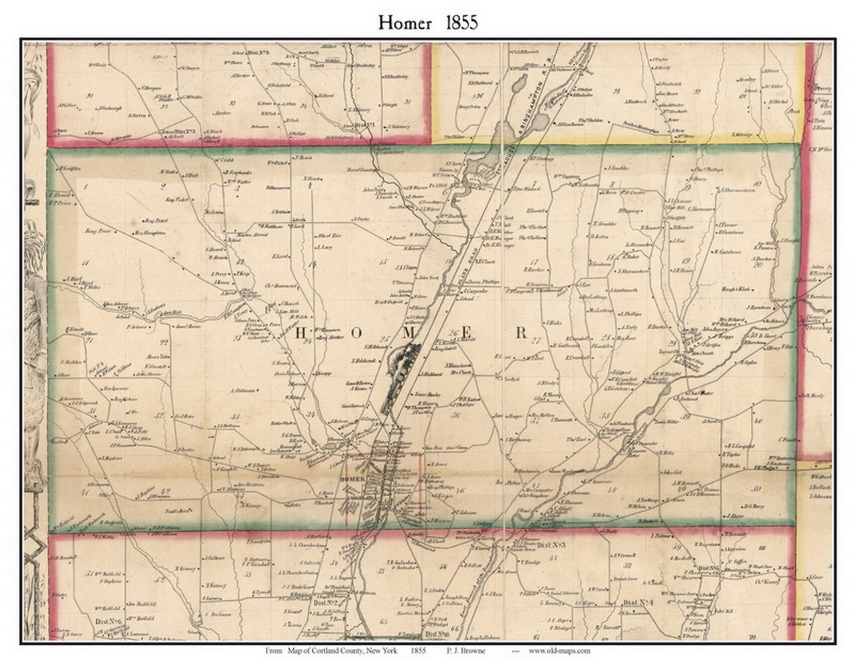 Homer 1855 Old Town Map With Homeowner Names New York - Reprint ...