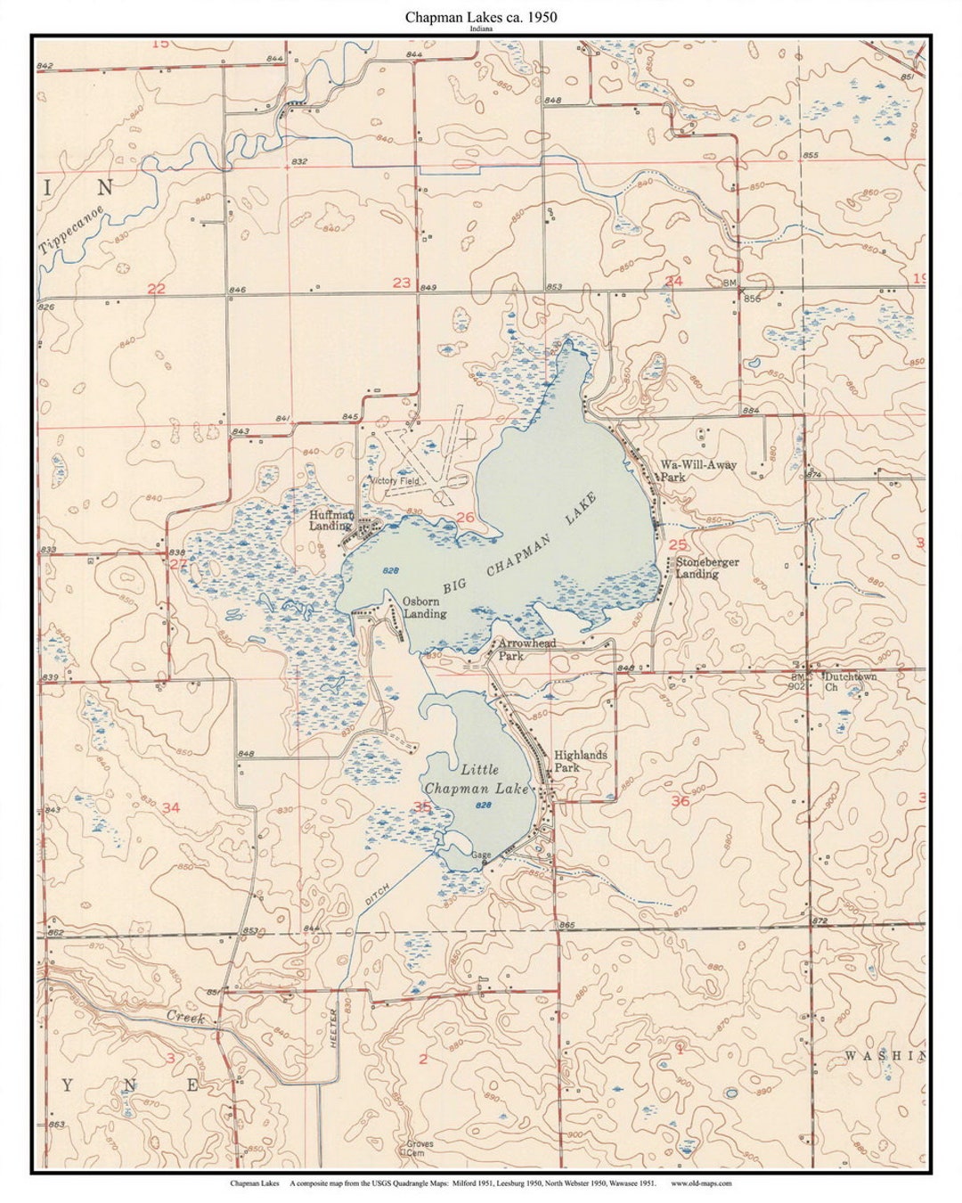 Chapman Lakes 1950 Old Topographic Map USGS - Huffman Landing ...