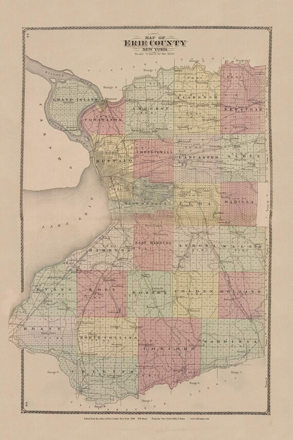 Erie County New York 1880 Old Town Map Reprint Homeowner | Etsy