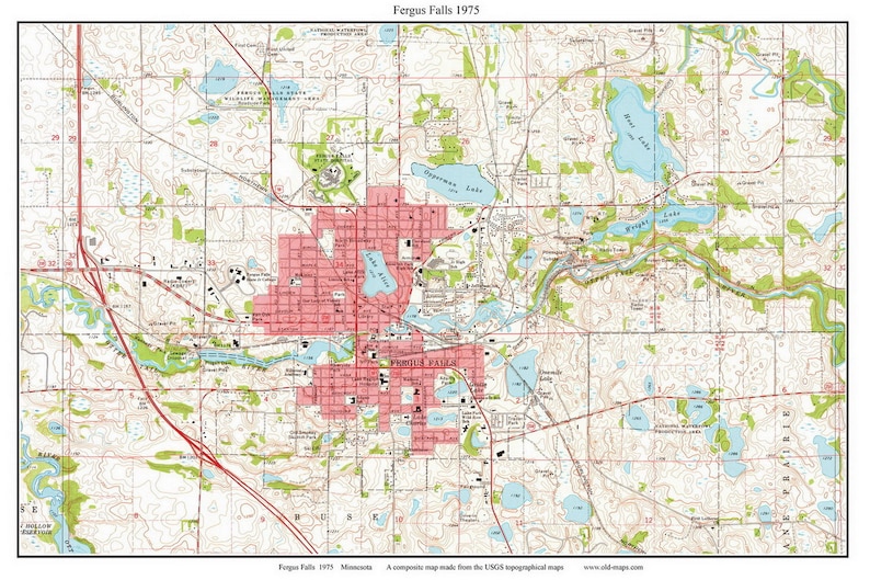 Fergus Falls 1975 Map Reprint Lake Alice Hoot Lake Opperman Lake Old ...
