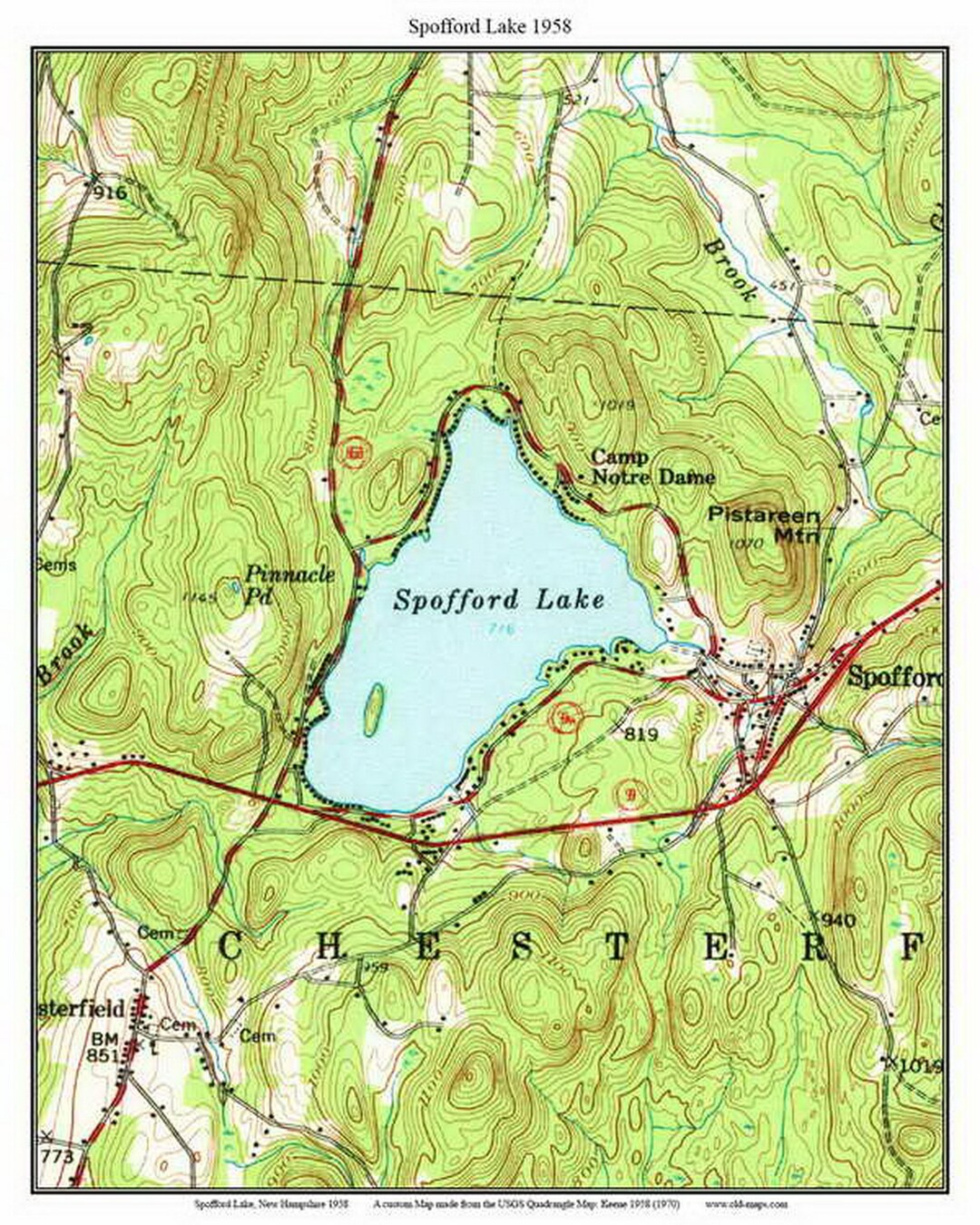 Spofford Lake - 1958 Old Topographic Map USGS Custom Reprint New ...