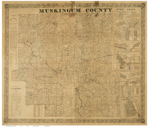 Muskingum County Ohio 1852 Old Wall Map Reprint With - Etsy