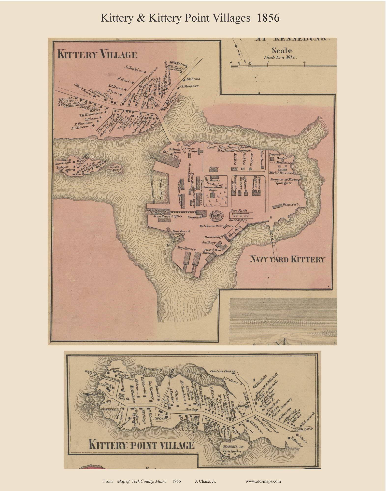 Kittery Point Villages 1856 Old Town Map With Homeowner Names Maine ...