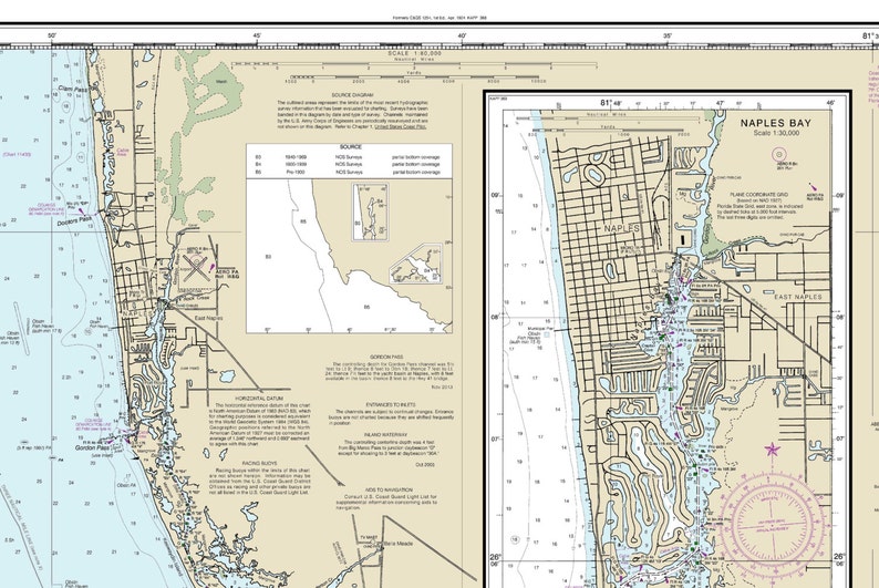 Chatham River to Clam Pass 2014 Florida Old Nautical Map | Etsy