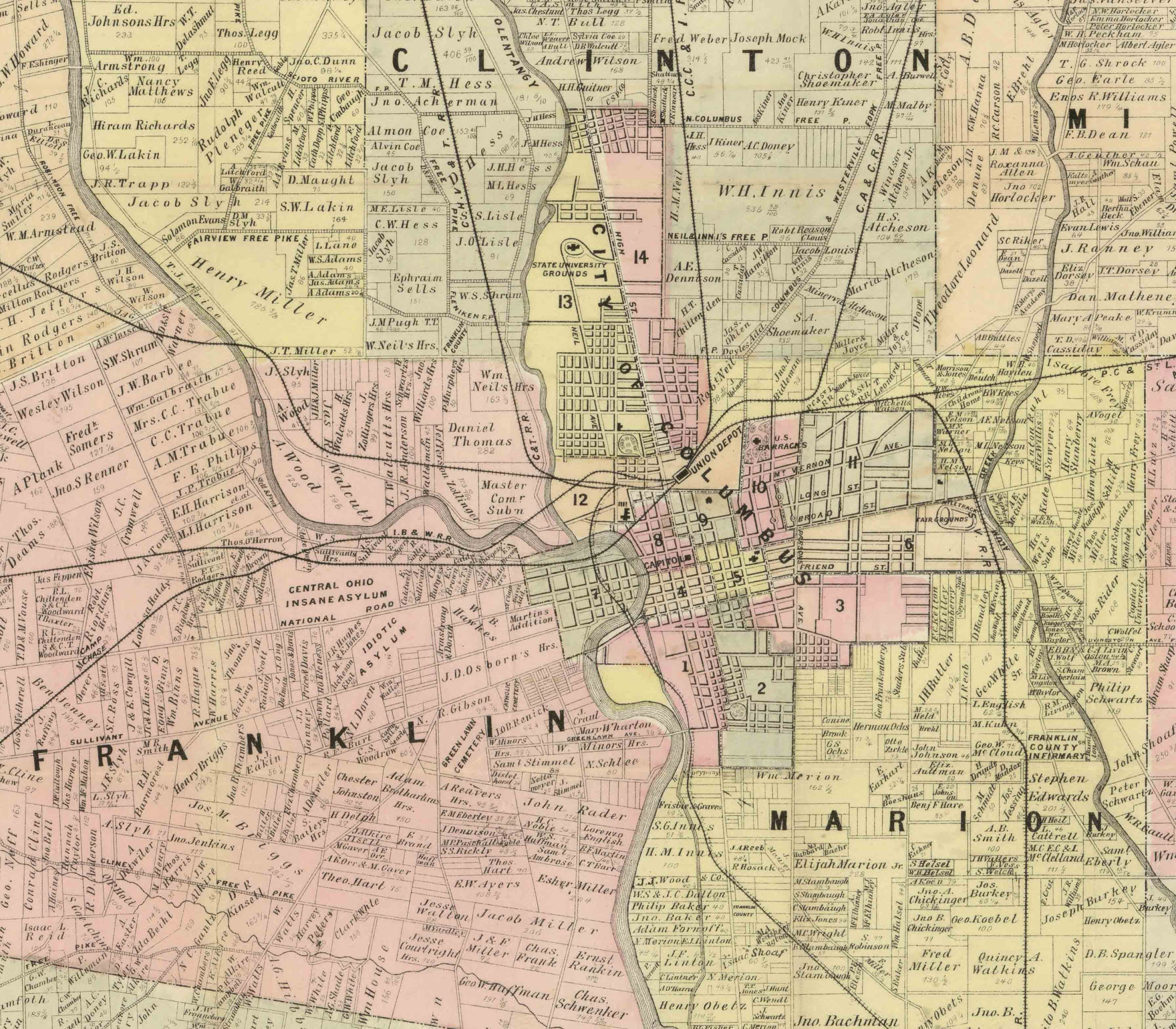 Franklin County Ohio 1883 Old Wall Map Reprint With - Etsy