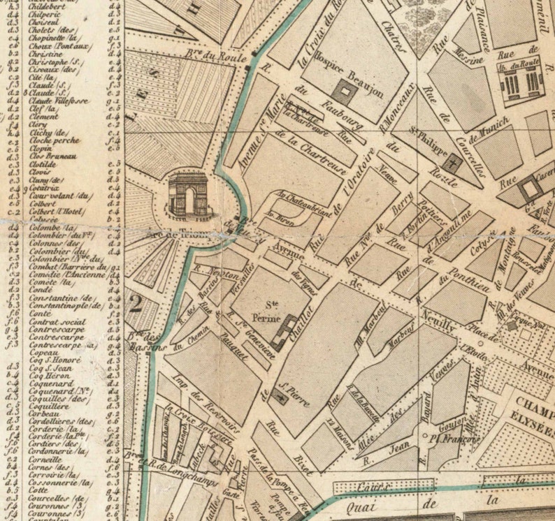 Old Map of Paris 1845 France - Tourist Guide -- Street Index-- Reprint ...