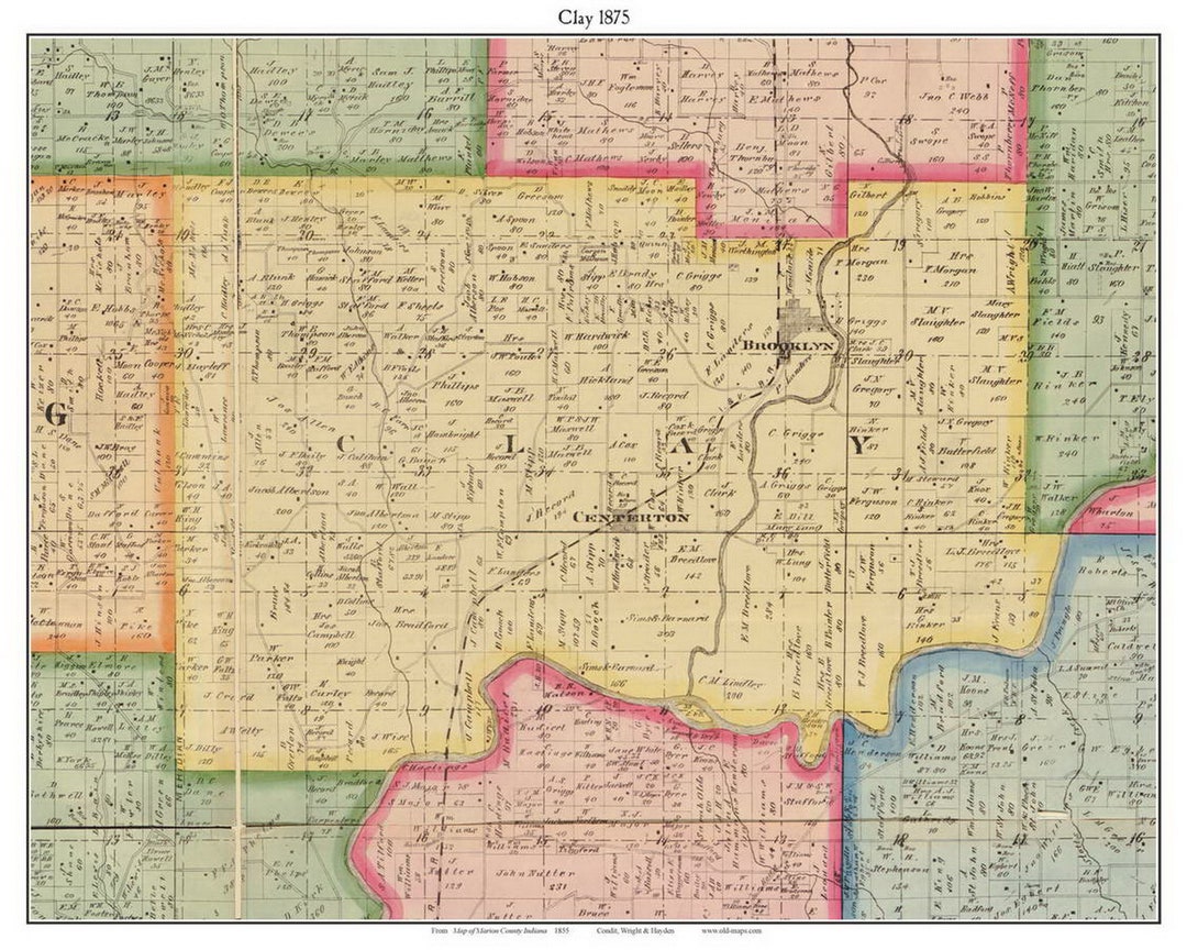 Clay 1875 Old Town Map With Homeowner Names Indiana Centerton - Reprint ...