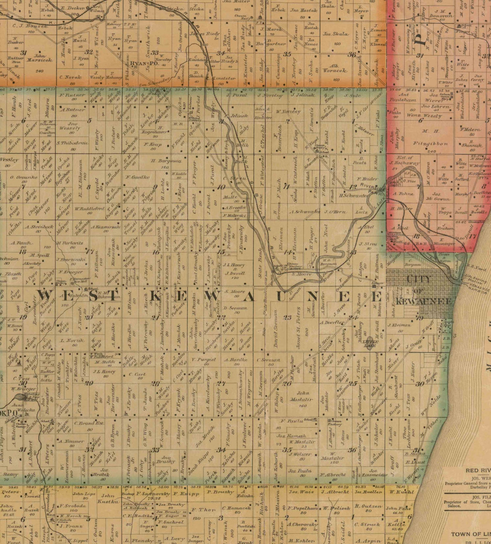 Kewaunee County Wisconsin 1895 Old Wall Map Reprint With - Etsy