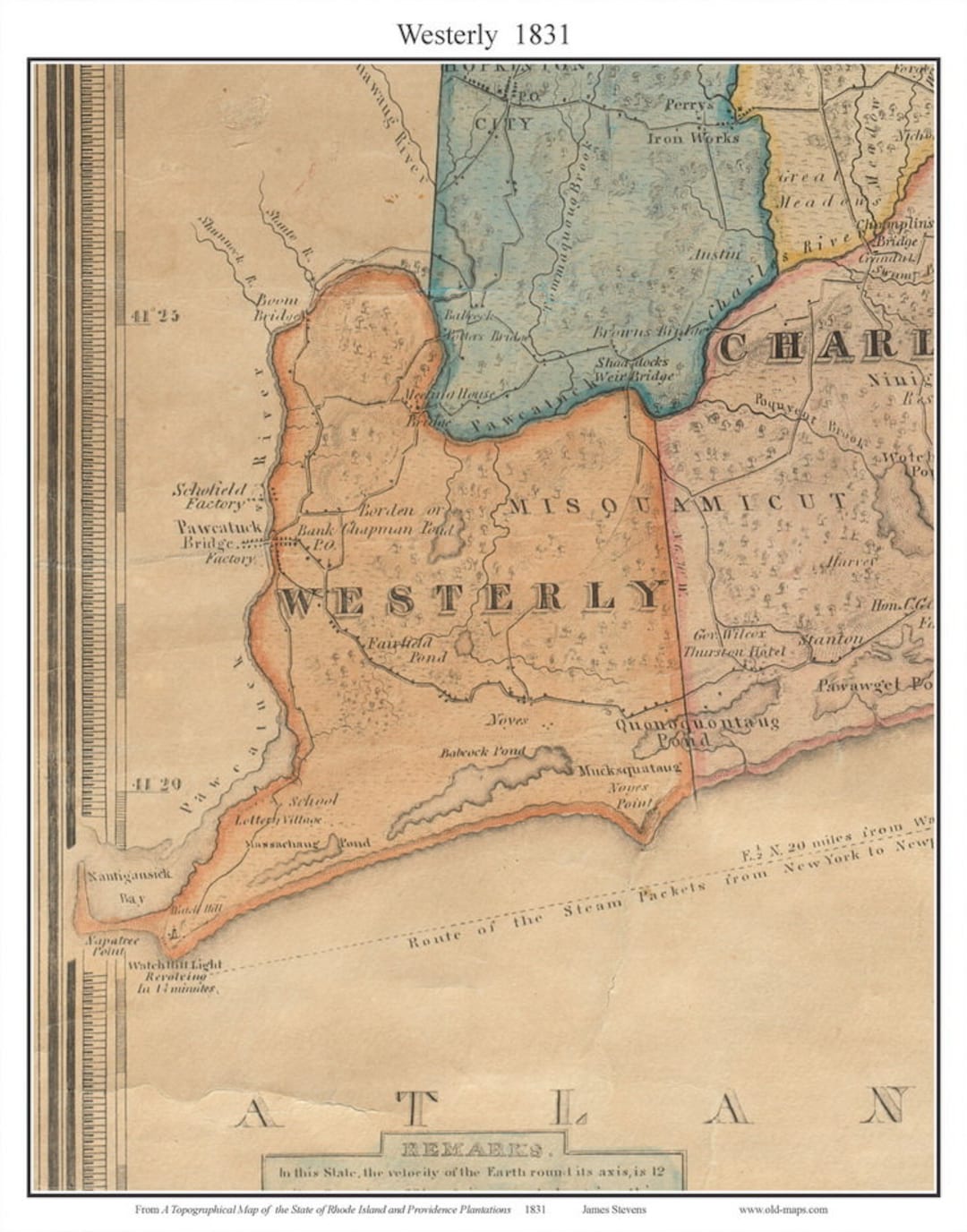 Westerly 1831 Old Town Map - Rhode Island Reprint State RI TM - Etsy