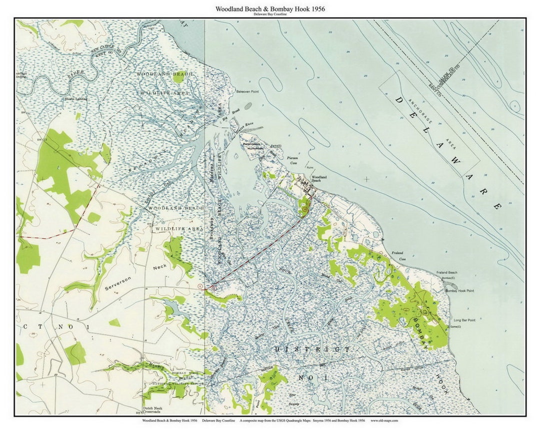 Woodland Beach and Bombay Hook 1956 Map Reprint - Delaware Bay - 7x7 ...