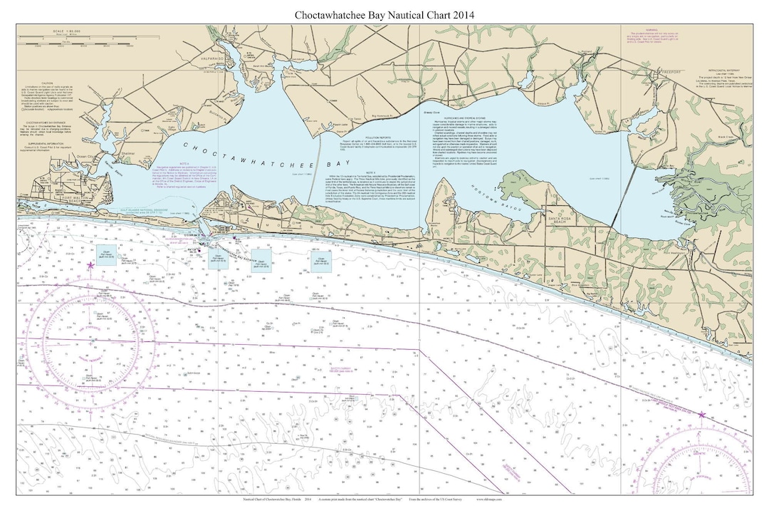Choctawhatchee Bay 2014 - Nautical Map Florida - Custom Print - 1:80000 ...