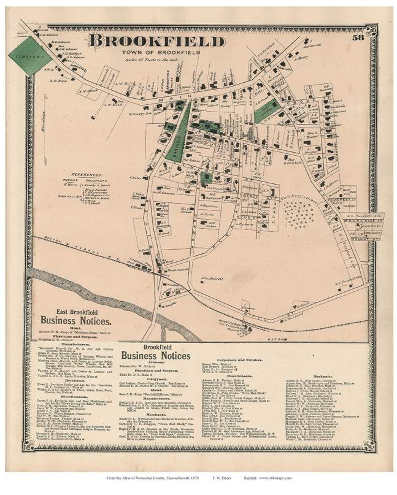 Brookfield Village 1870 Old Town Map With Homeowner Names | Etsy