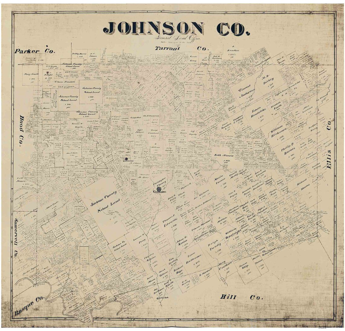 Johnson County Texas 1887 Old Wall Map Reprint With Land | Etsy