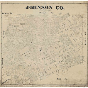 Johnson County, Texas 1887 Old Wall Map Reprint With Land Owners Names ...