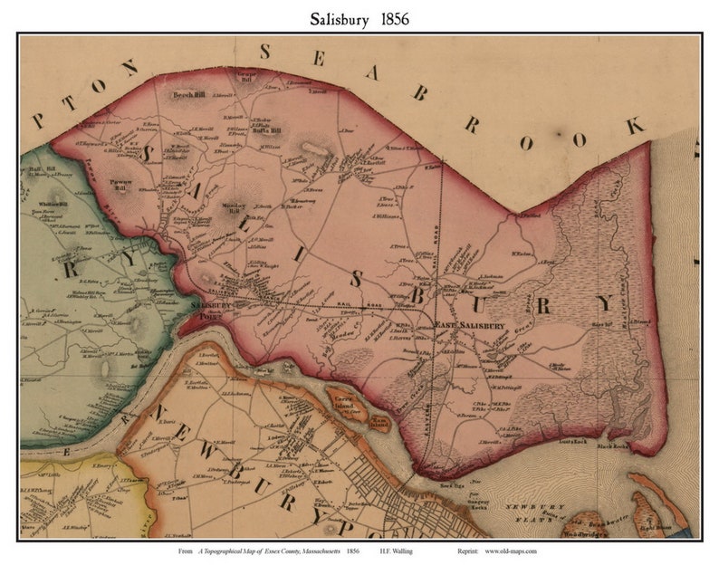 Salisbury Massachusetts 1856 Old Town Map With Homeowner Names - Etsy