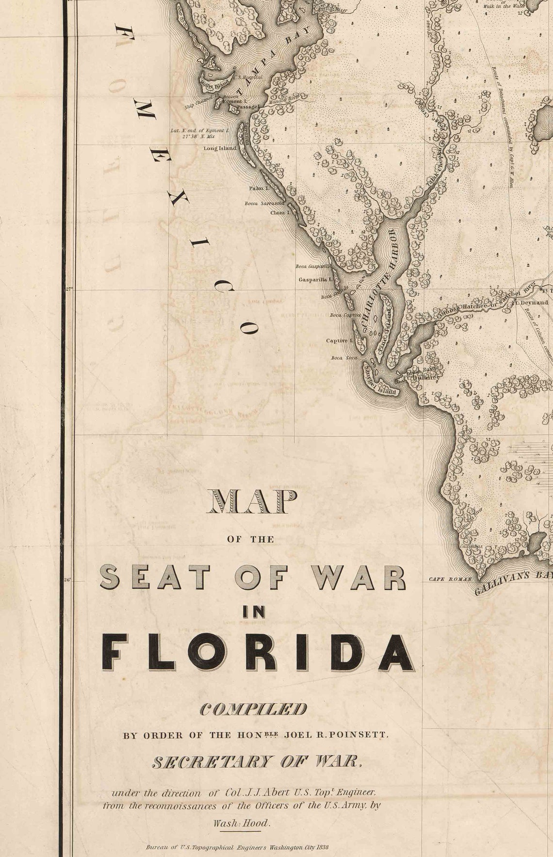 Florida 1838 Map Seat of War Seminole War US Army Reprint 1843 Regional ...