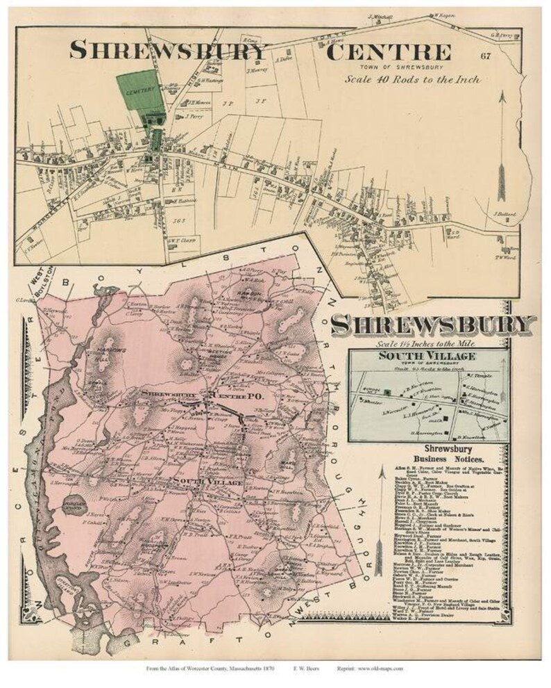 Shrewsbury 1870 South Village Old Town Map With Homeowner - Etsy