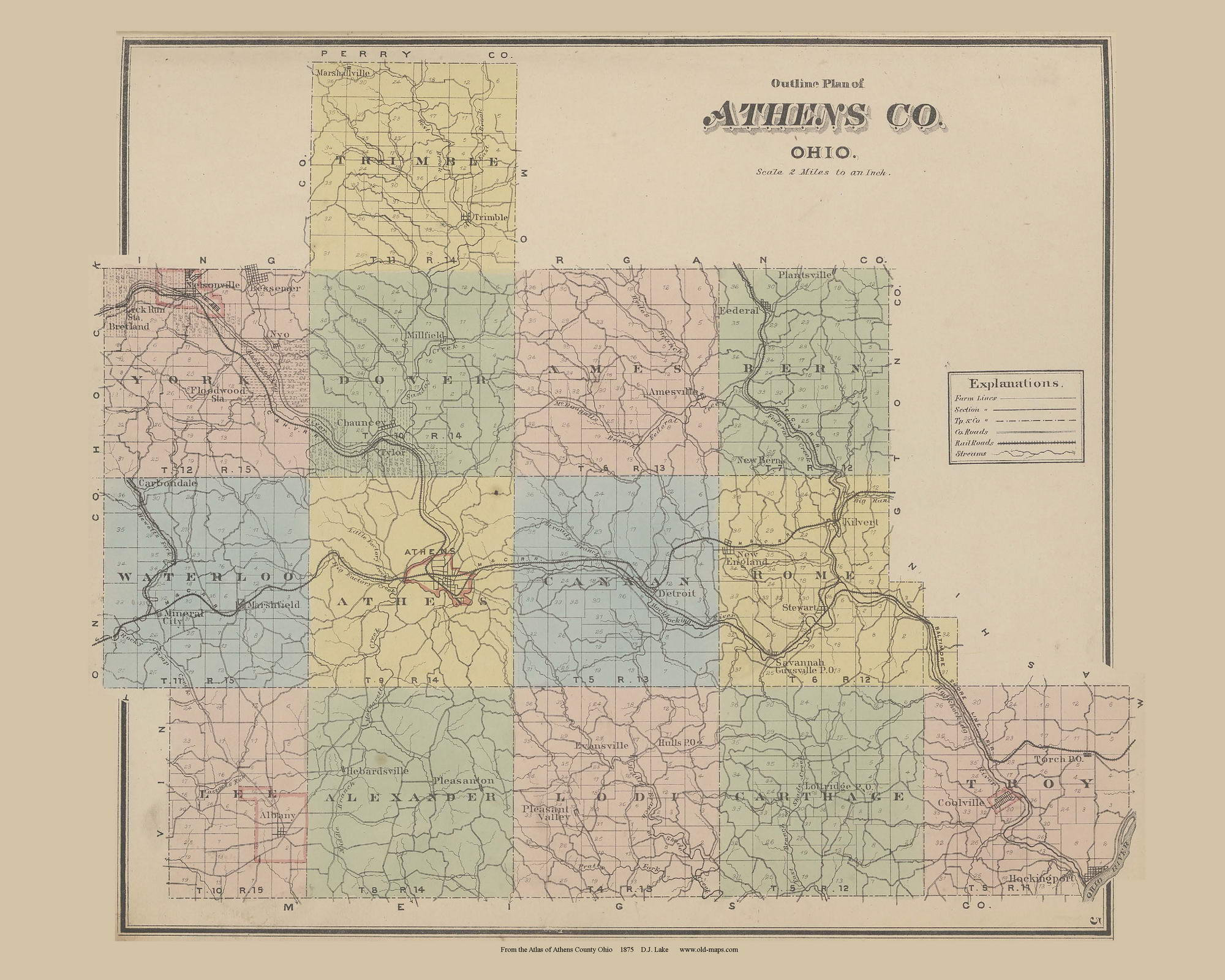 Athens County, Ohio 1875 - Old Town Map Reprint - Homeowner Names ...