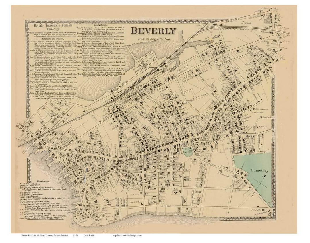 Beverly Village 1872 - Old Town Map Reprint - Essex County ...