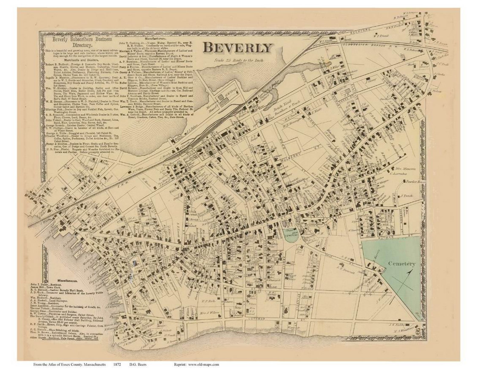 Beverly Village 1872 - Old Town Map Reprint - Essex County ...