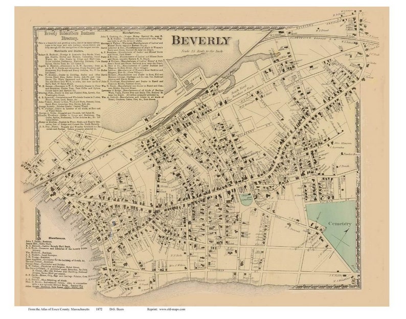 Beverly Village 1872 Old Town Map Reprint Essex County - Etsy
