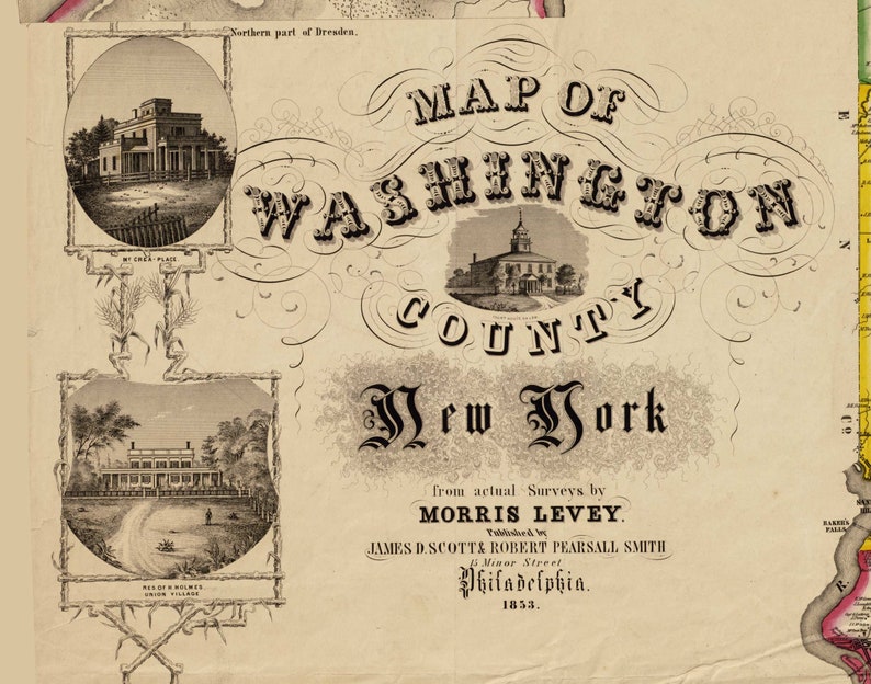 Washington County New York 1853 Old Wall Map Reprint With - Etsy