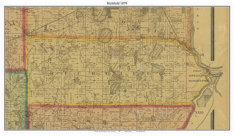 Richfield 1879 Old Town Map With Homeowner Names Minnesota - Etsy