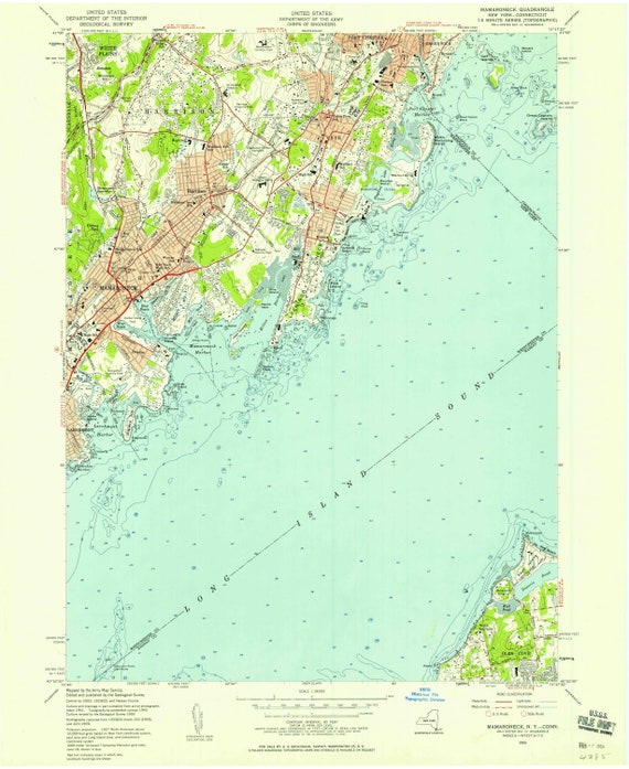 Mamaroneck 1955 Old Topo Map Larchmont Peningo Neck Rye | Etsy
