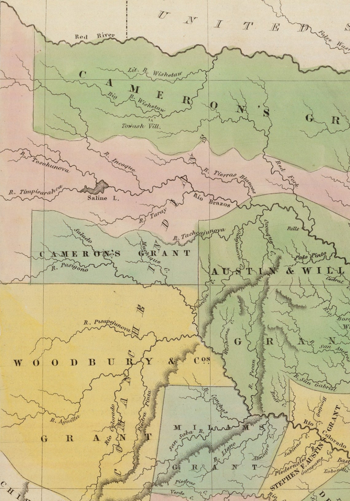 Texas 1838 State Map T.G. Bradford Indian Territories and - Etsy