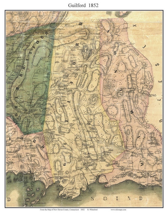 Guilford 1852 Old Town Map with Homeowner Names Connecticut | Etsy